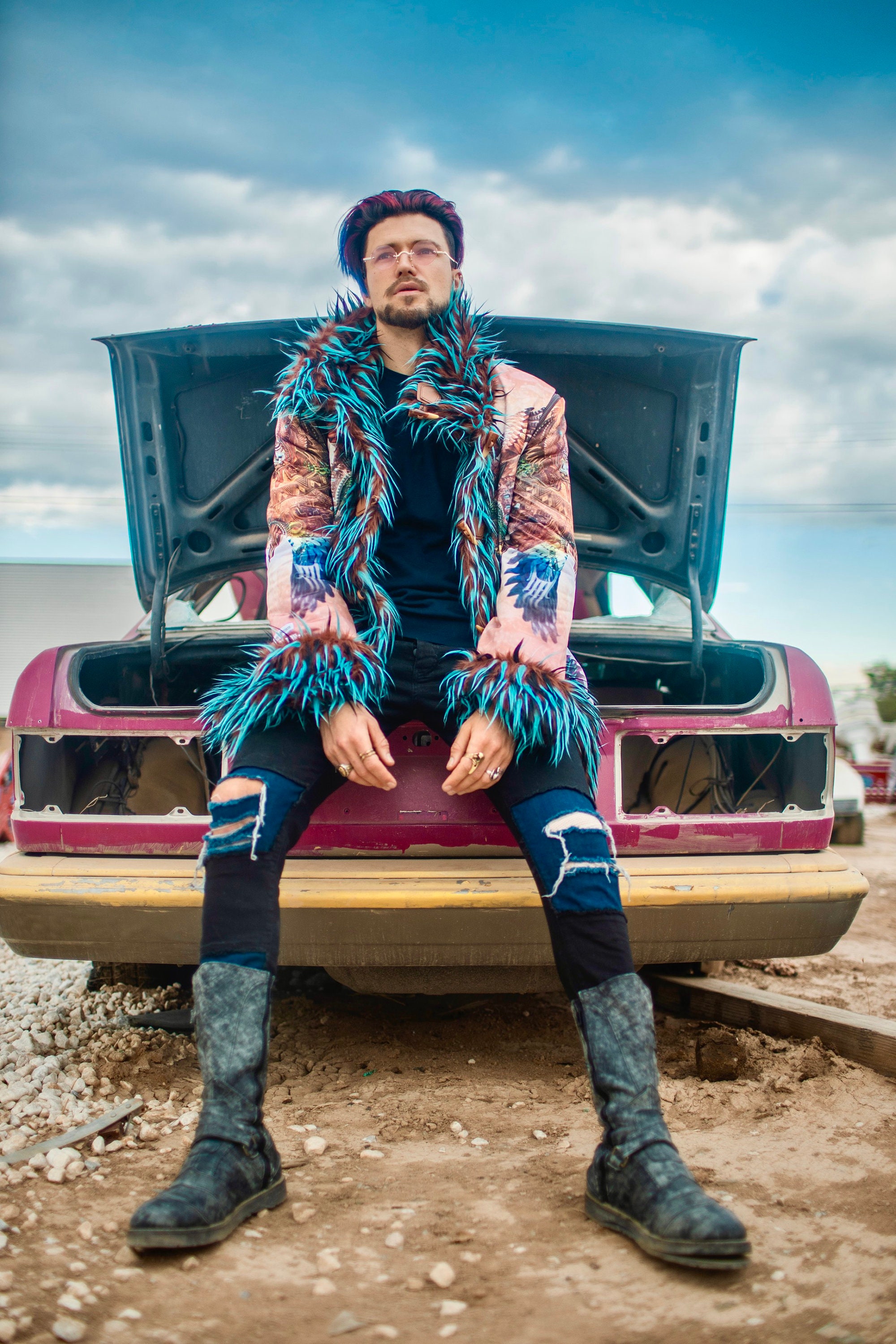 Dharma Dragon Android Jones Fur Coat | Burning Man Fitted Coat | Playa ...
