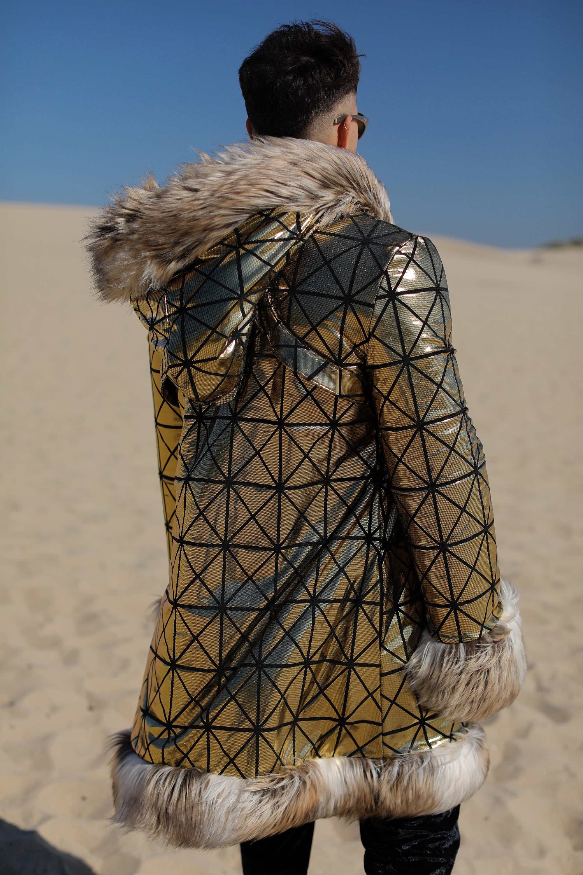 GOLDEN LION Faux Fur Coat for Burning Man | Reversible Festival Wear ...