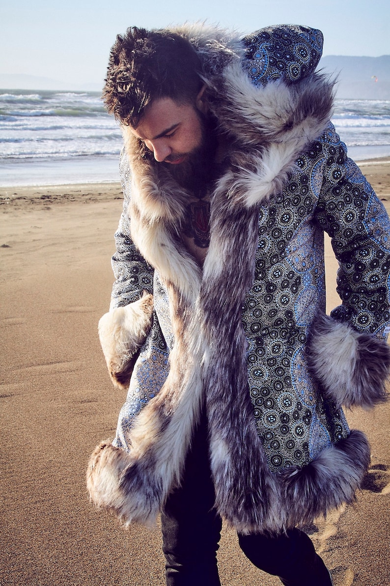 LORD OF WOLVES Faux Fur Coat for Burning Man | Playa Jacket | Mens ...