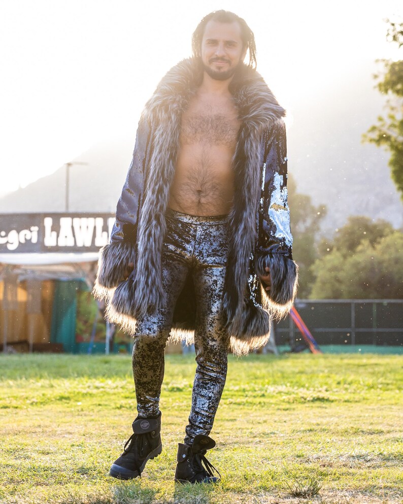 Silver Dragon Faux Fur Coat | Burning Man Playa Jacket - Etsy