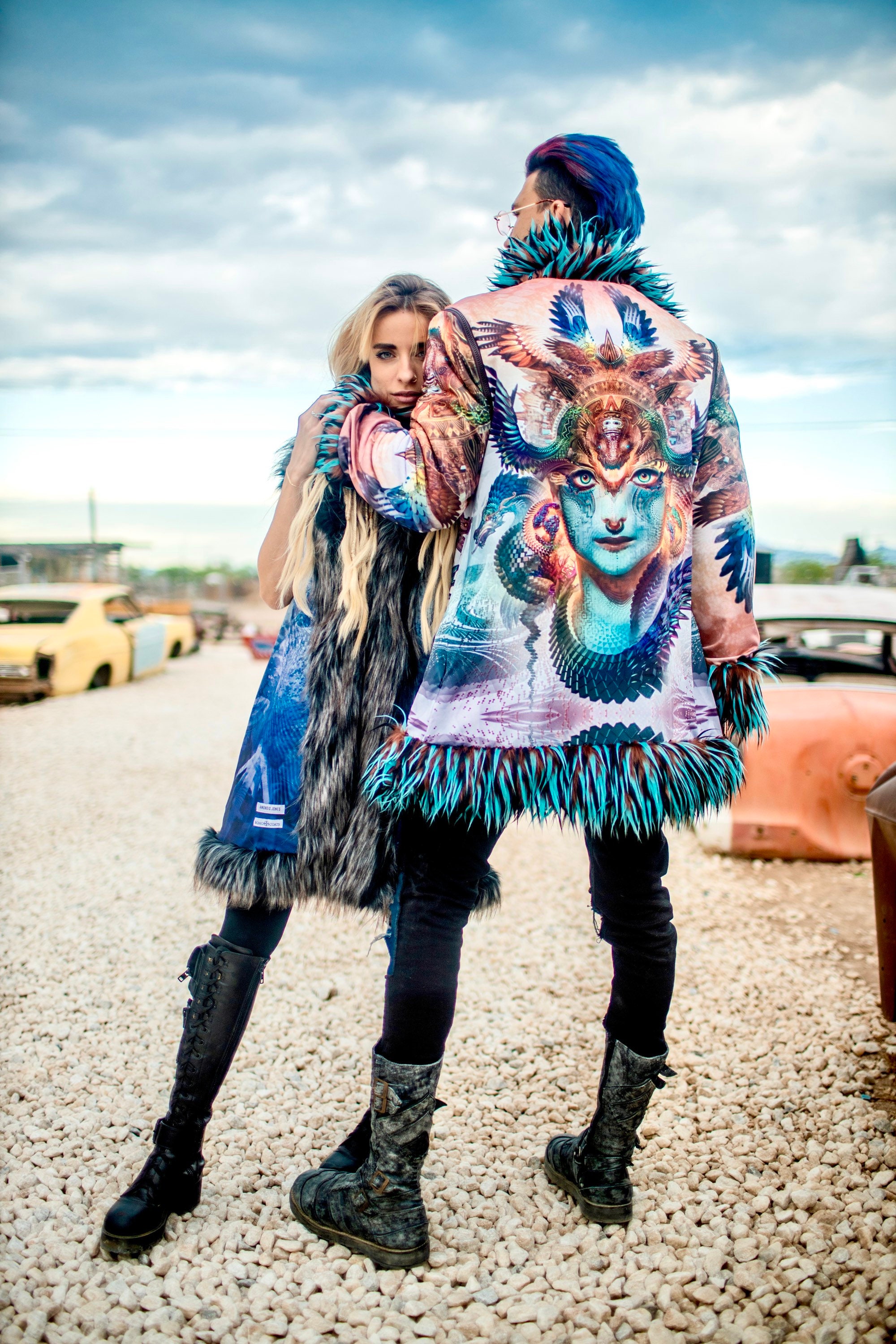 Dharma Dragon Android Jones Fur Coat | Burning Man Fitted Coat | Playa ...