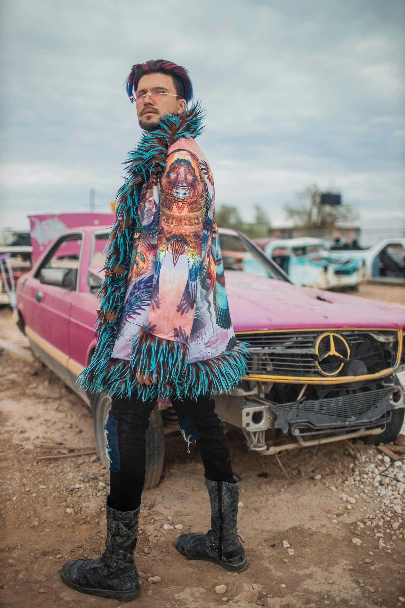 Dharma Dragon Android Jones Fur Coat Burning Man Fitted Coat Playa ...