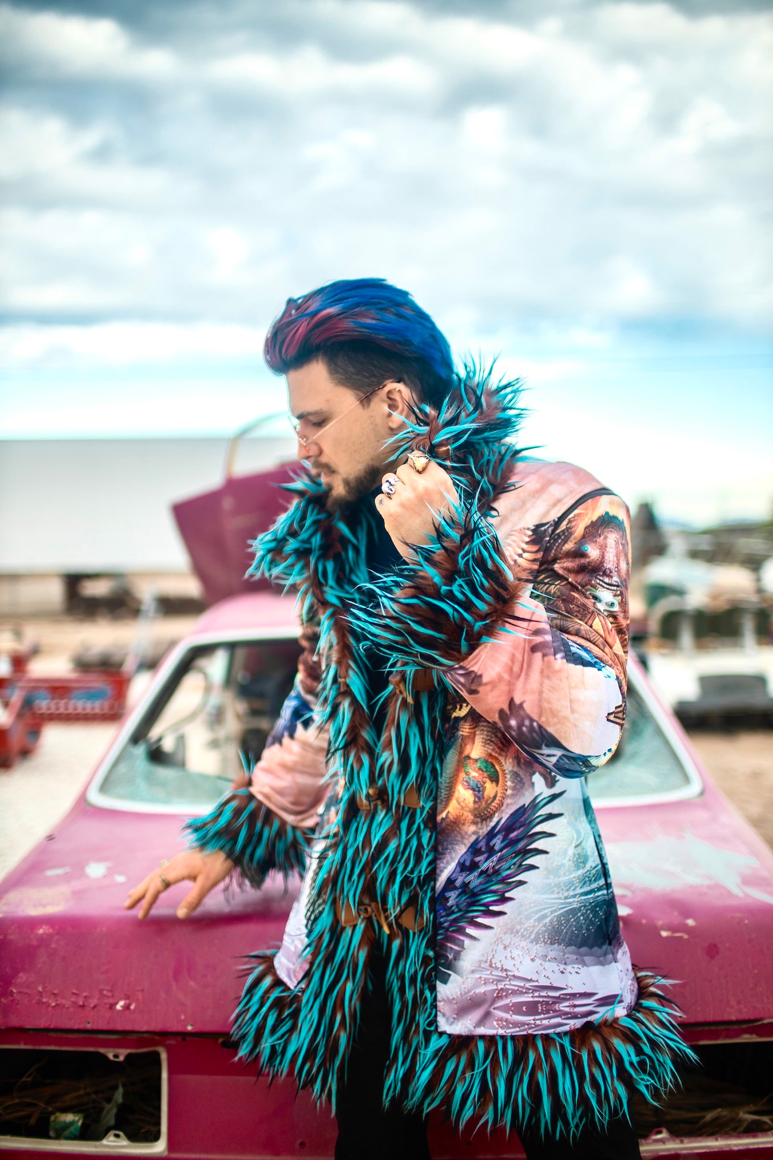 Dharma Dragon Android Jones Fur Coat | Burning Man Fitted Coat | Playa ...