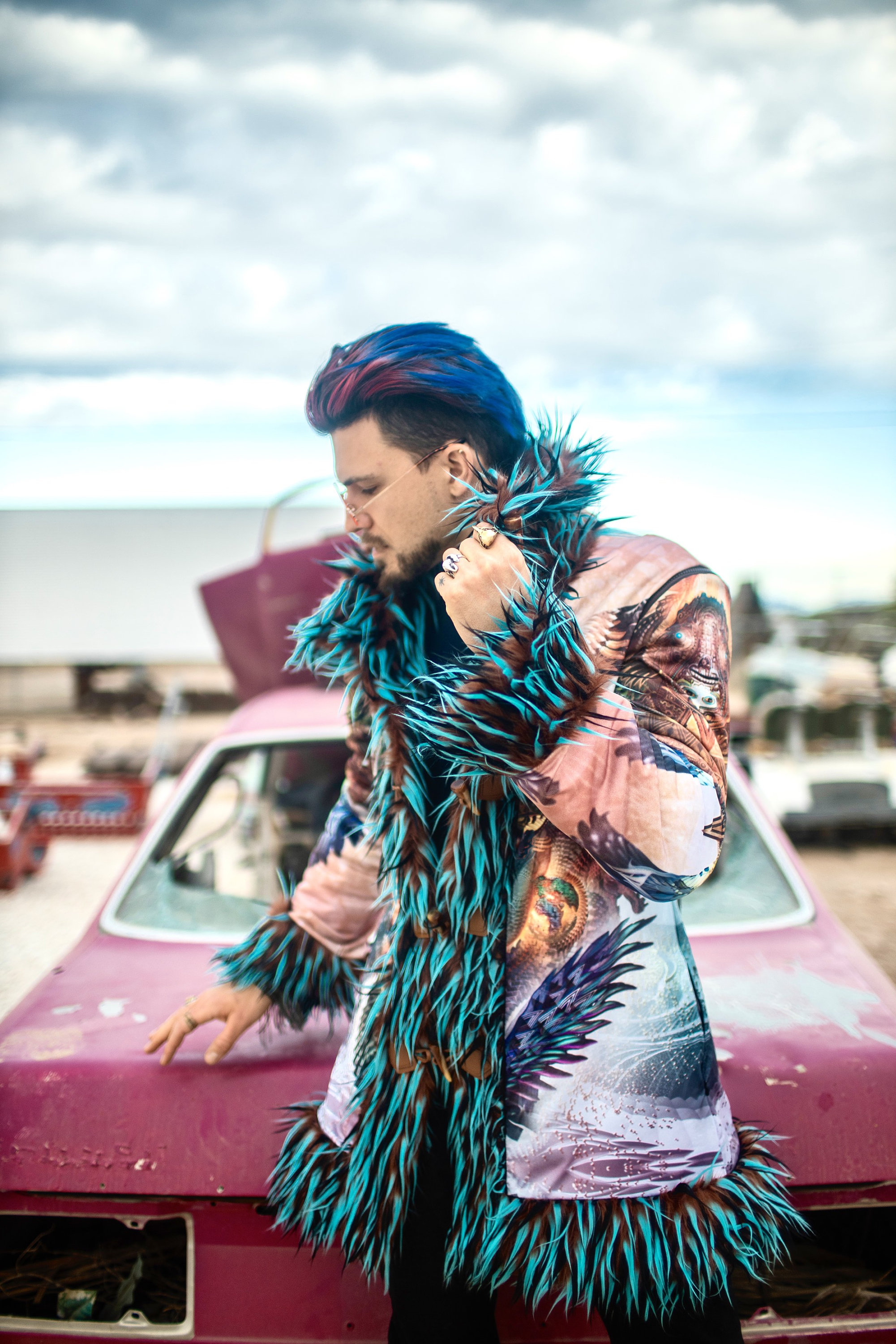Dharma Dragon Android Jones Fur Coat | Burning Man Fitted Coat | Playa ...