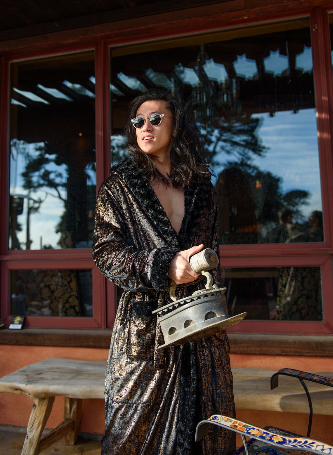 BOHO ROBE Mens Homewear Black Velvet With Gold Classy - Etsy