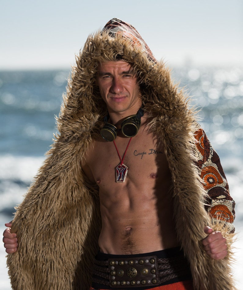 WARRIOR Burning Man Fur Coat | Playa Jacket | Festival Outfit for Men ...