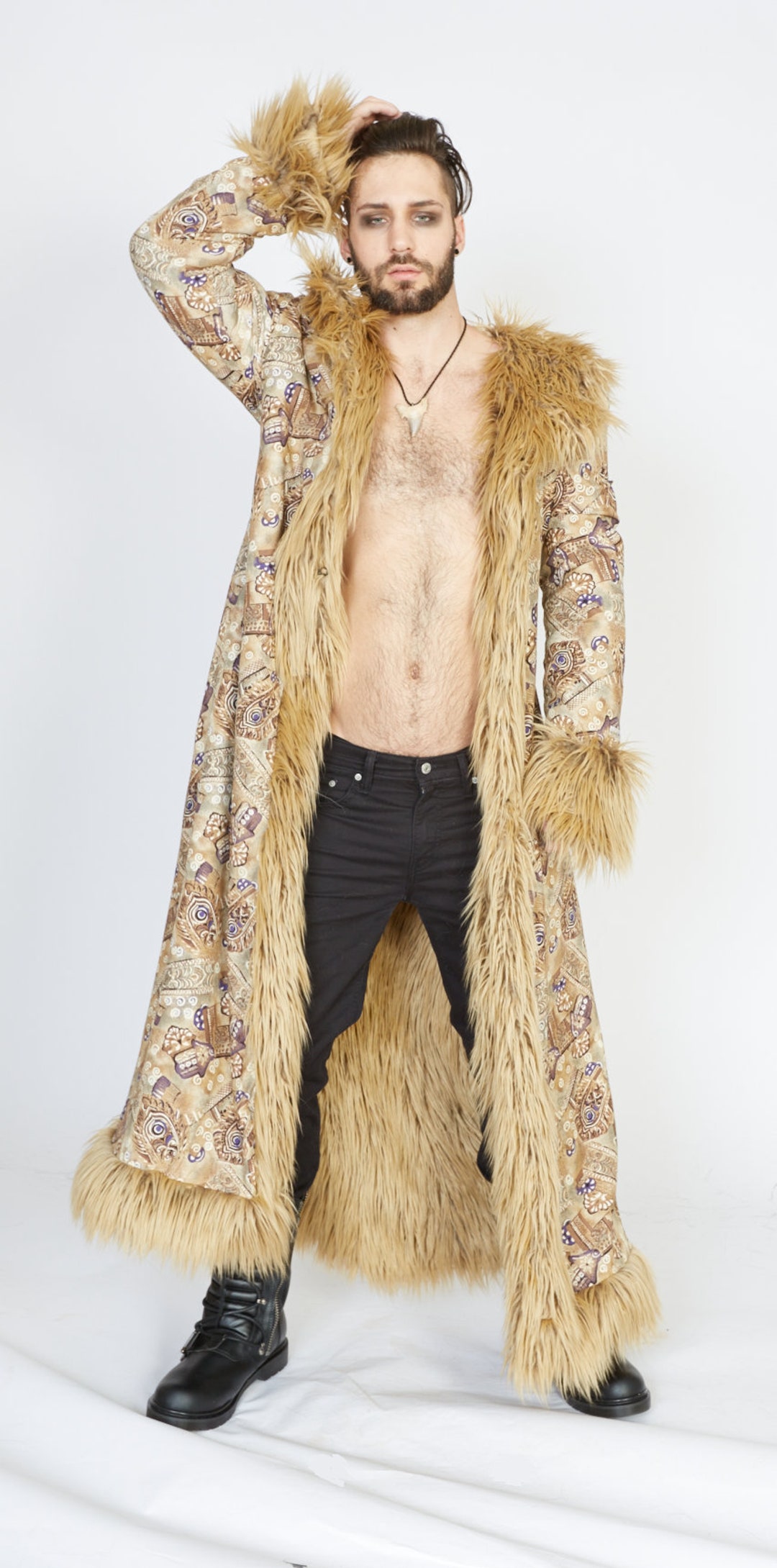 DESERT GUARDIAN Faux Fur Coat Burning Man Playa Jacket Mens Costume ...