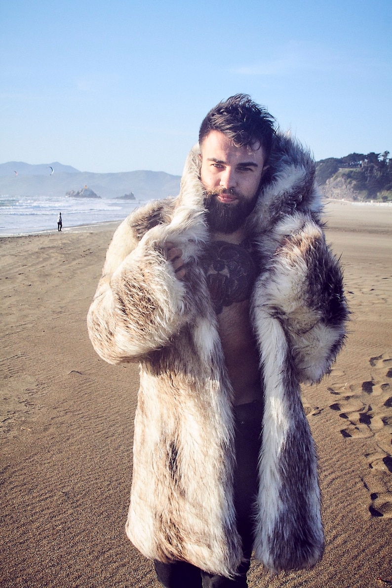 LORD OF WOLVES Faux Fur Coat for Burning Man | Playa Jacket | Mens ...