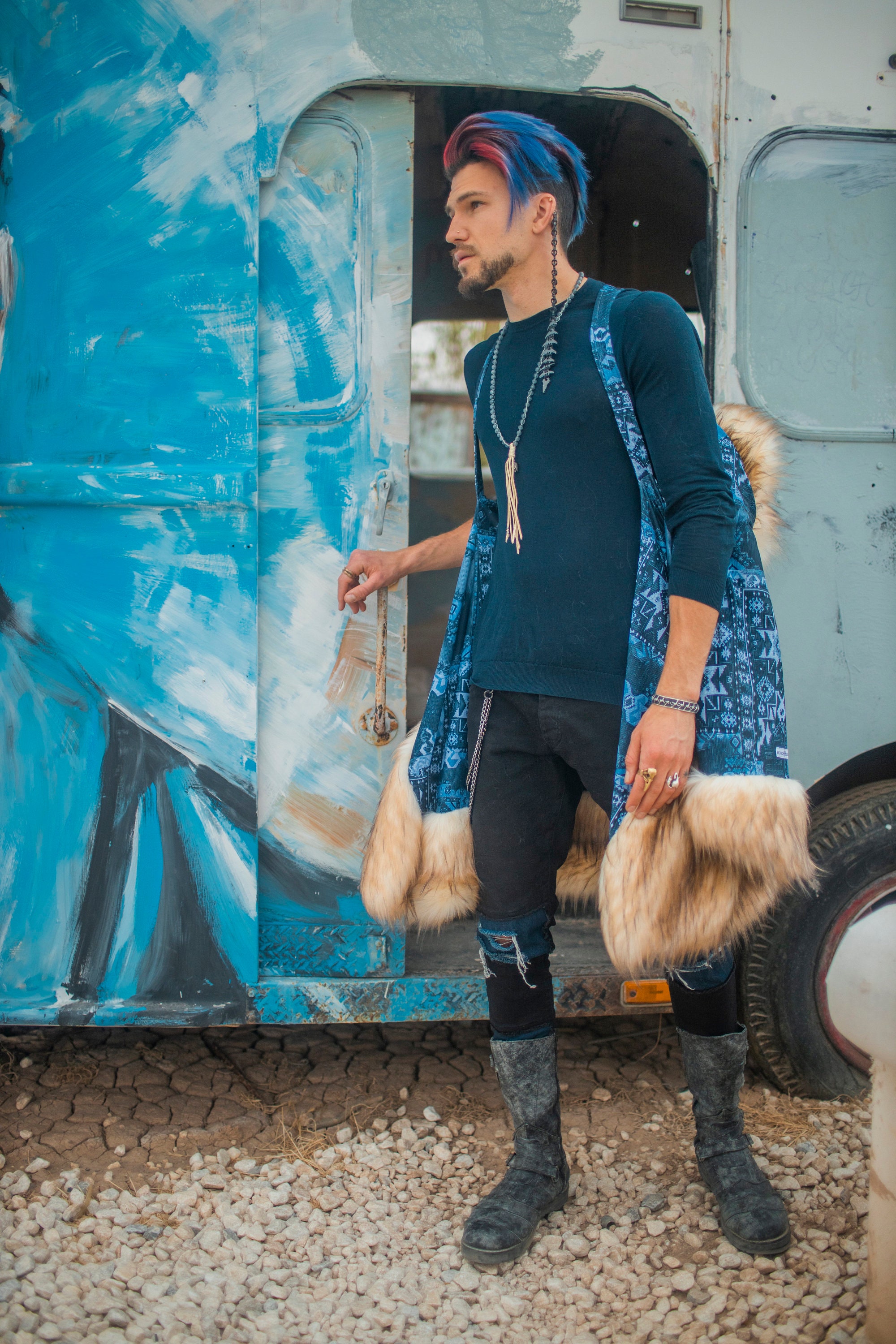TARANTINO Faux Fur Coat | Burning Man | Playa Jacket | Mens Costume ...