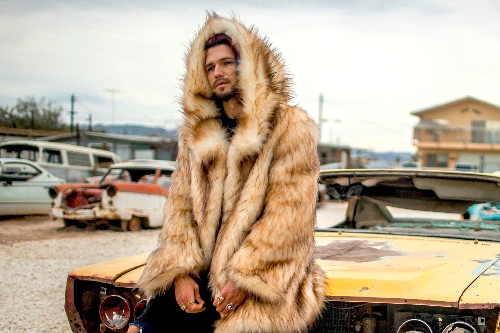 TARANTINO Faux Fur Coat | Burning Man | Playa Jacket | Mens Costume ...