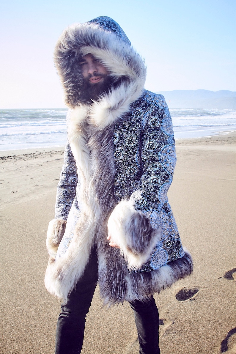 LORD OF WOLVES Faux Fur Coat for Burning Man | Playa Jacket | Mens ...