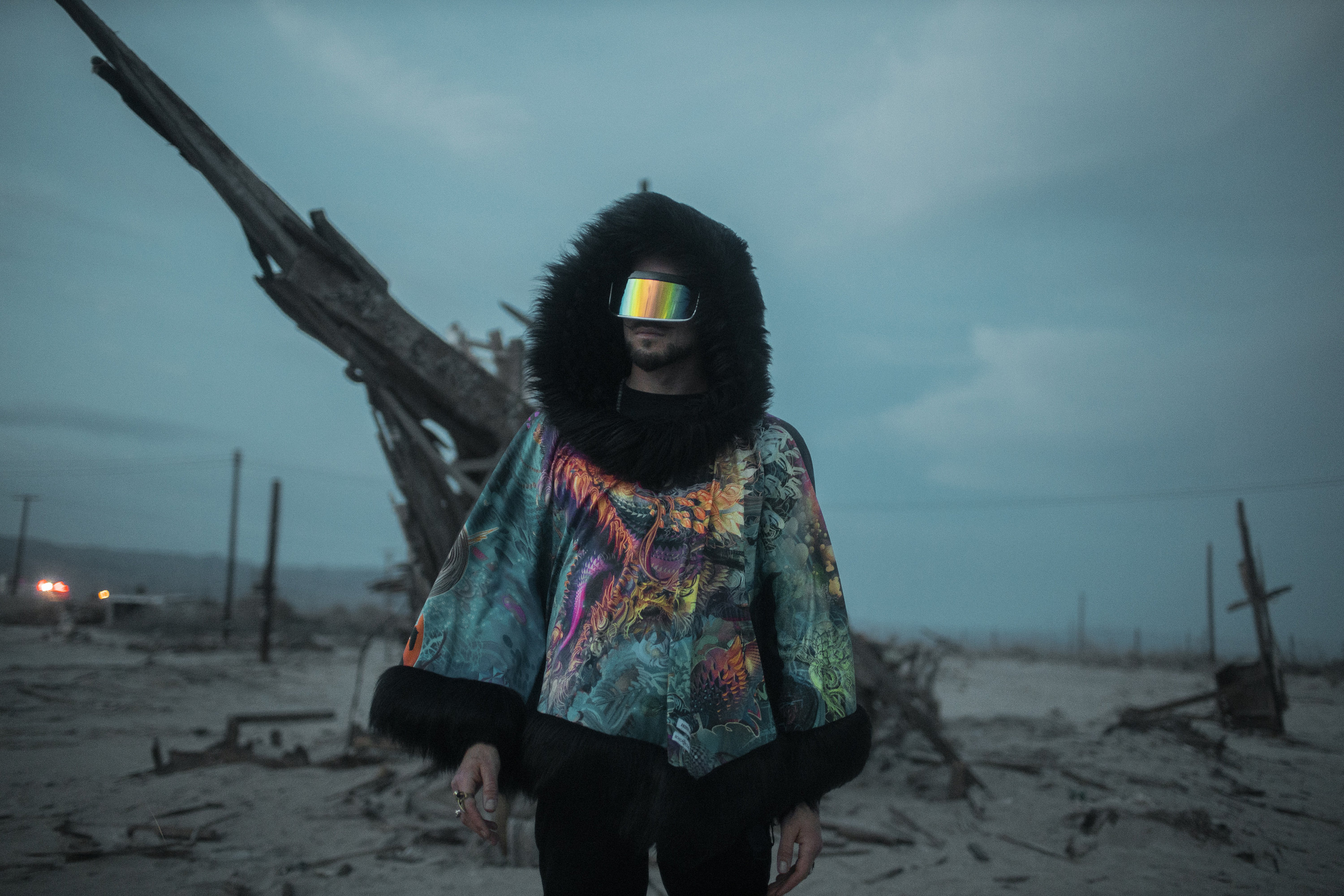 HUMMING DRAGON Faux Fur Poncho | Android Jones | Burning Man | Playa ...