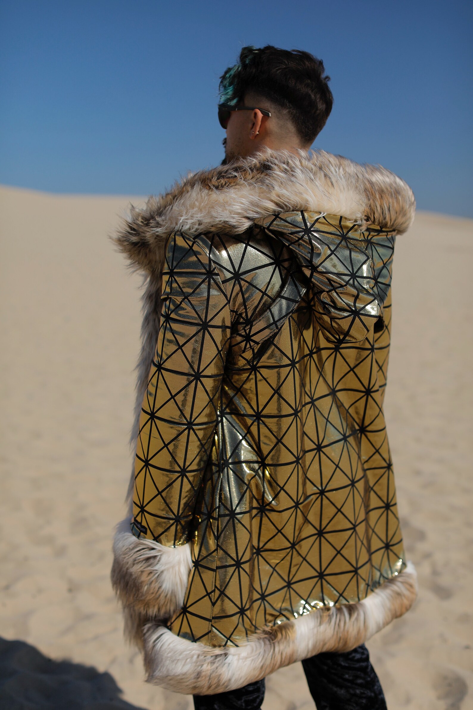 GOLDEN LION Faux Fur Coat for Burning Man | Reversible Festival Wear ...