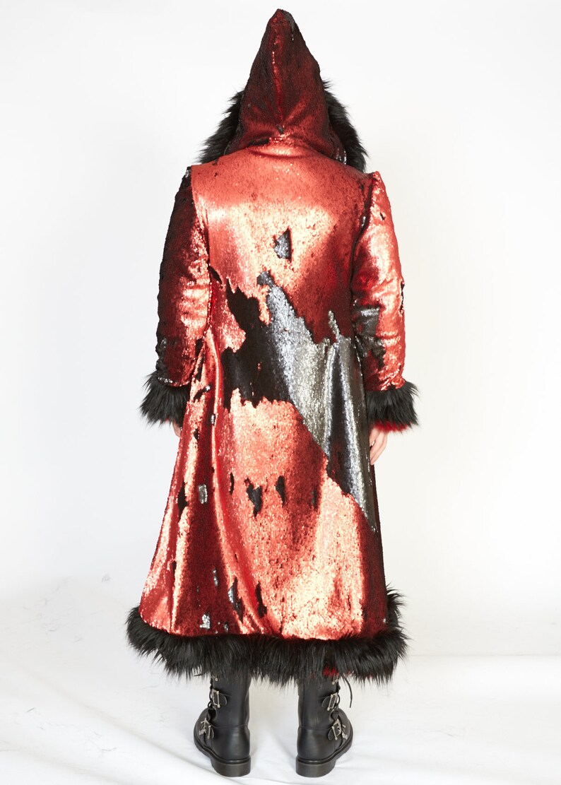 Red Dragon Sequin Faux Fur Coat | Burning Man Playa Jacket - Etsy