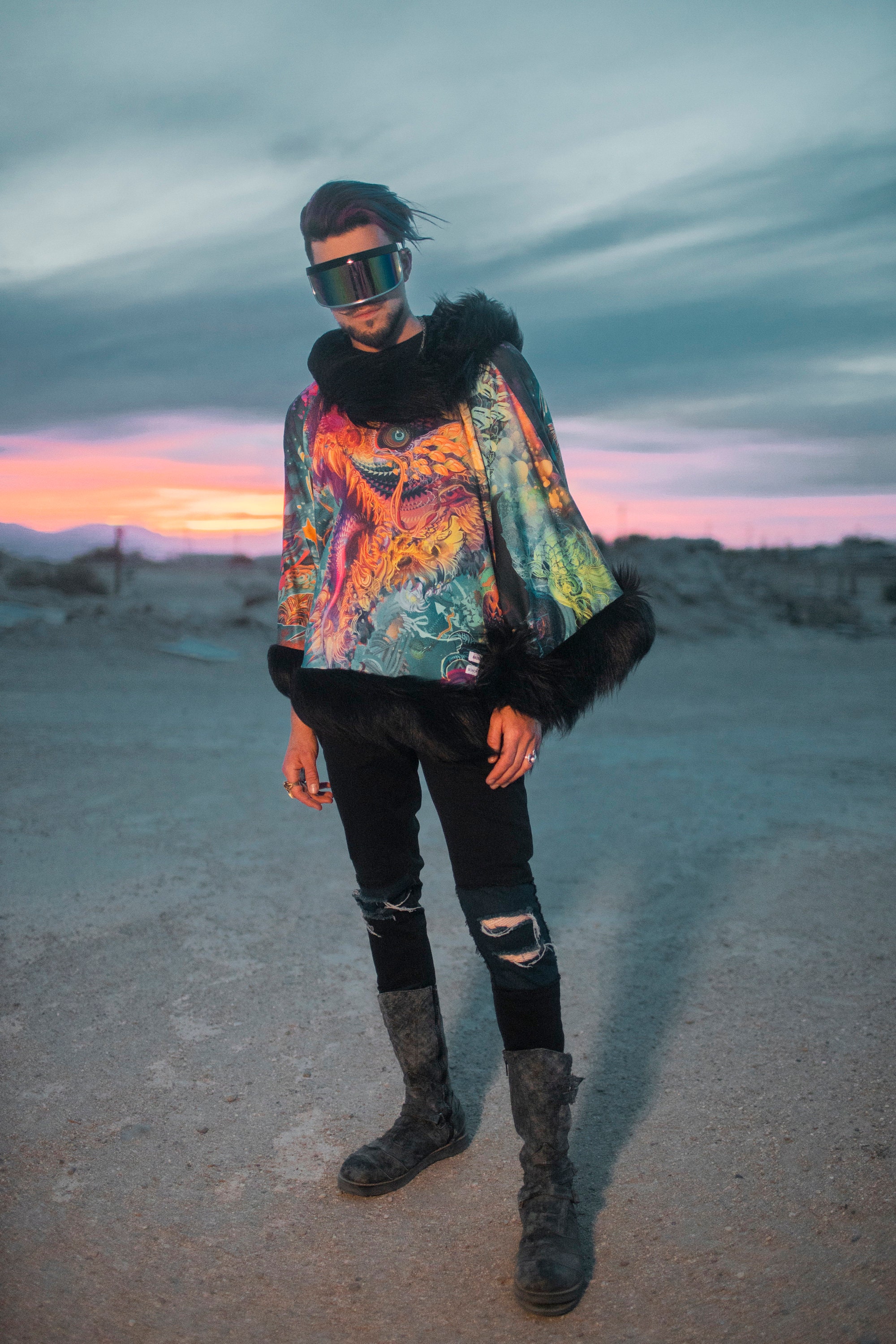 HUMMING DRAGON Faux Fur Poncho Android Jones Burning Man - Etsy