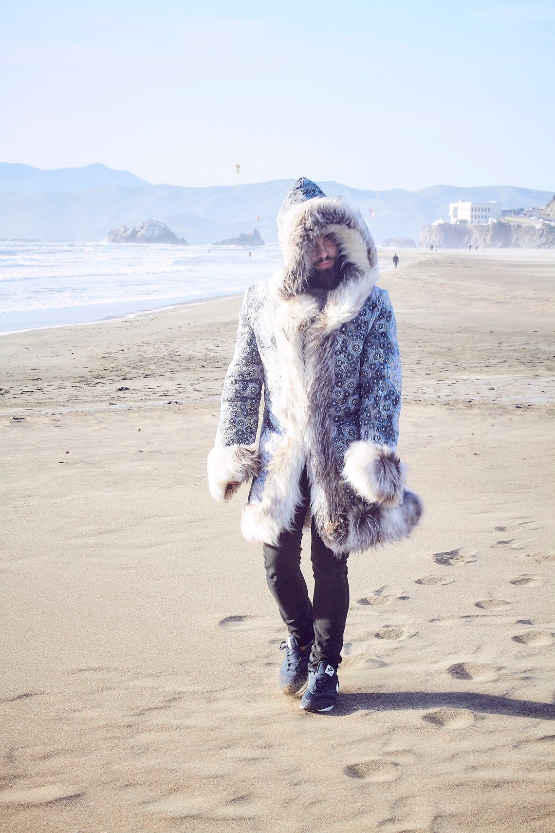 LORD OF WOLVES Faux Fur Coat for Burning Man | Playa Jacket | Mens ...