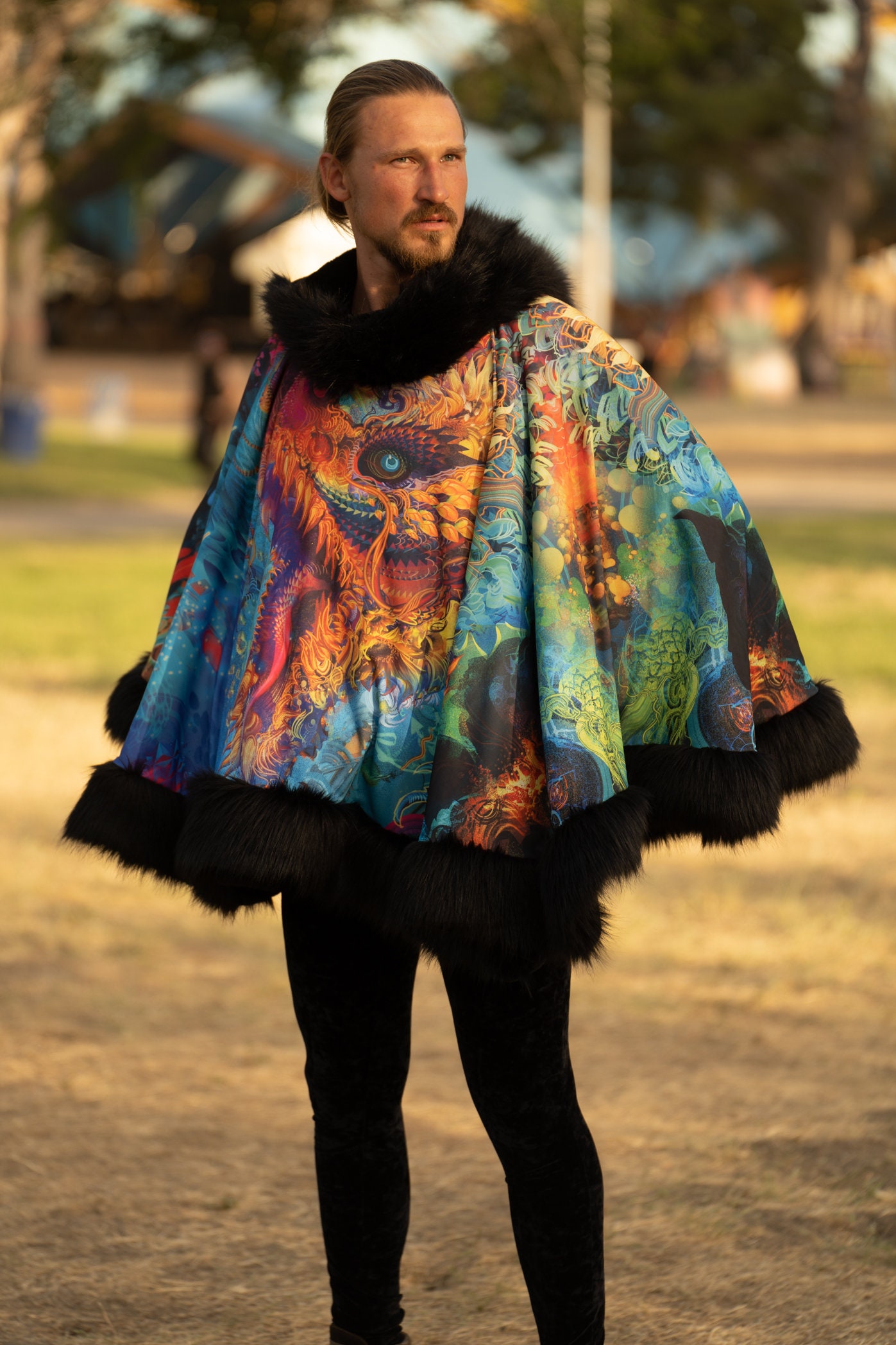 HUMMING DRAGON Faux Fur Poncho Android Jones Burning Man Playa Jacket ...