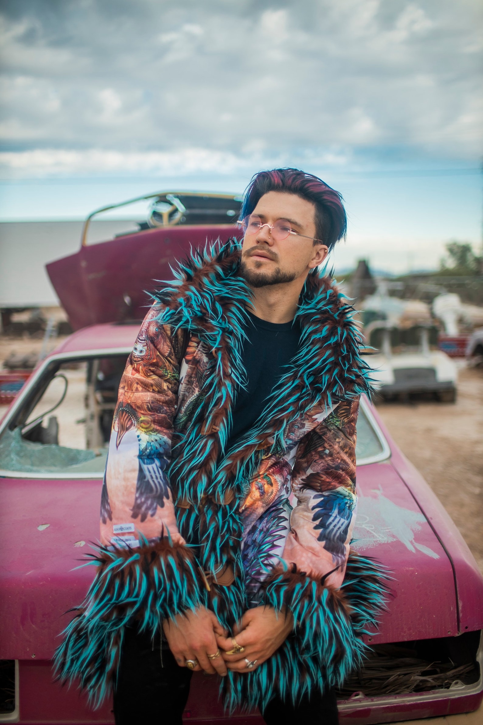 Dharma Dragon Android Jones Fur Coat | Burning Man Fitted Coat | Playa ...