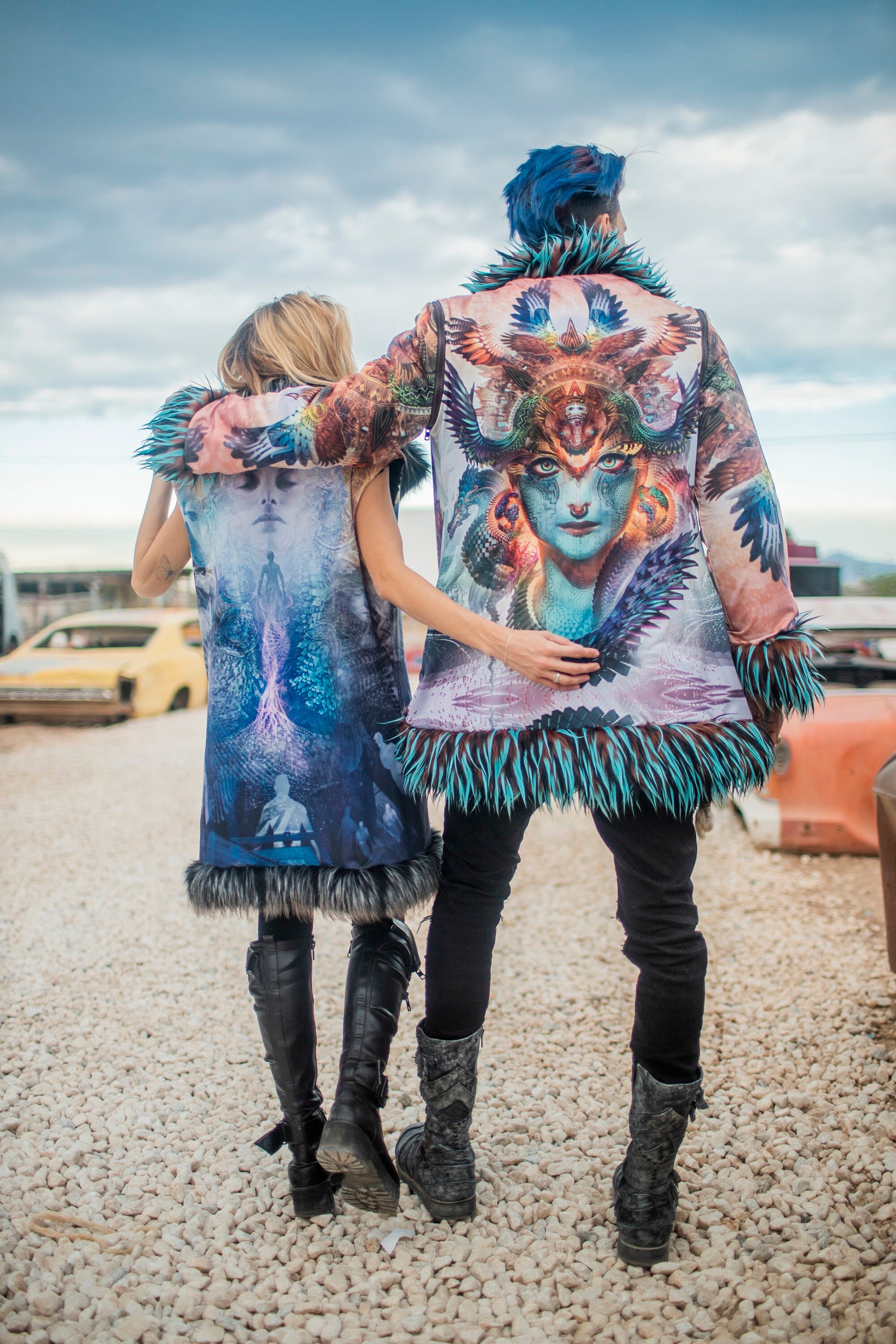 Dharma Dragon Android Jones Fur Coat | Burning Man Fitted Coat | Playa ...
