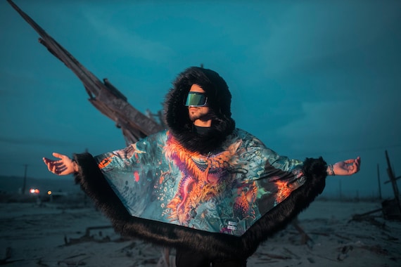 HUMMING DRAGON Faux Fur Poncho Android Jones Burning Man | Etsy