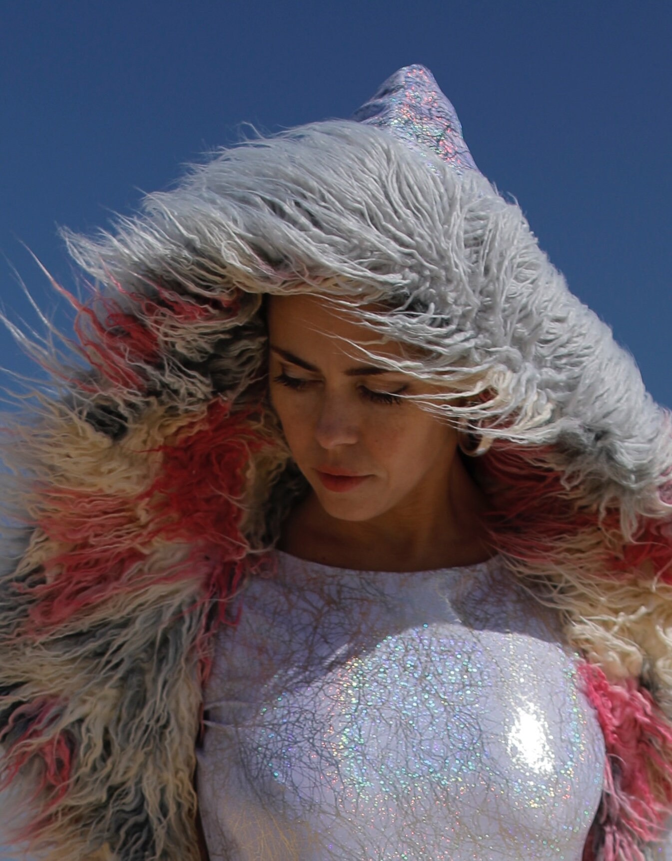 ATHENA Faux Fur Vest With Reversible Llama Fur | Holographic Spandex ...