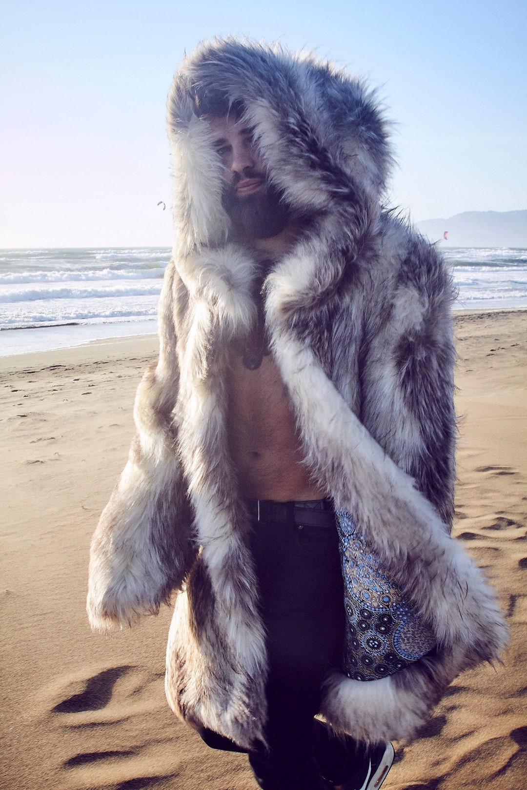 LORD OF WOLVES Faux Fur Coat for Burning Man | Playa Jacket | Mens ...