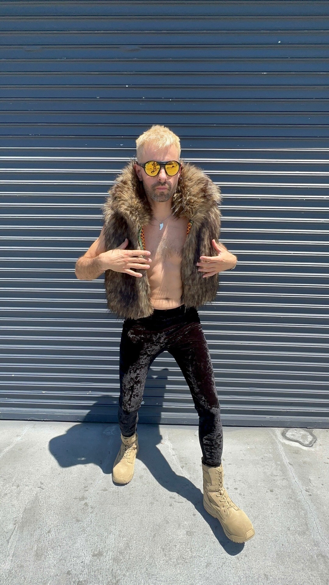 WILD BEAR Faux Fur Vest Burning Man | Playa Jacket | Mens Costume ...
