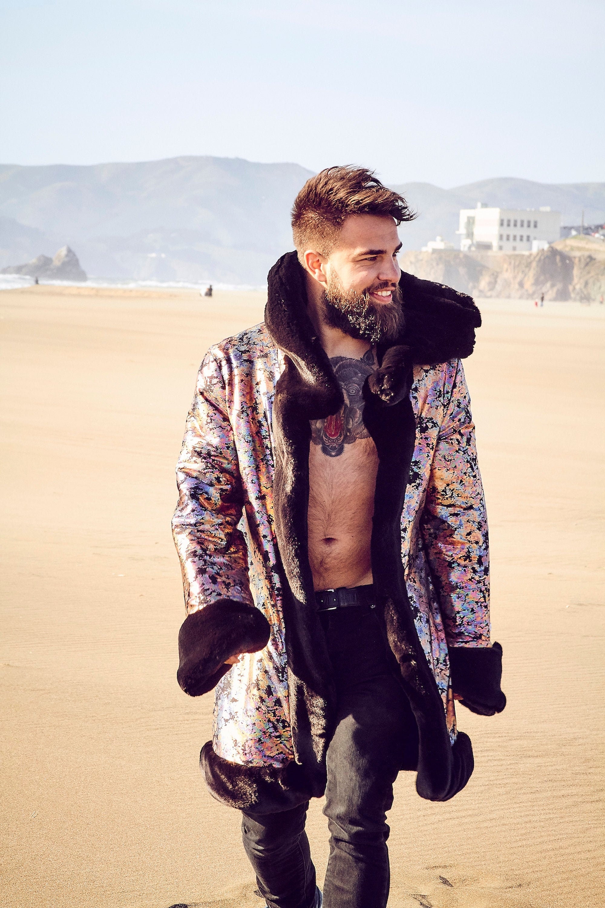 Black Panther Faux Fur Coat for Men | Reversible Burning Man Playa ...