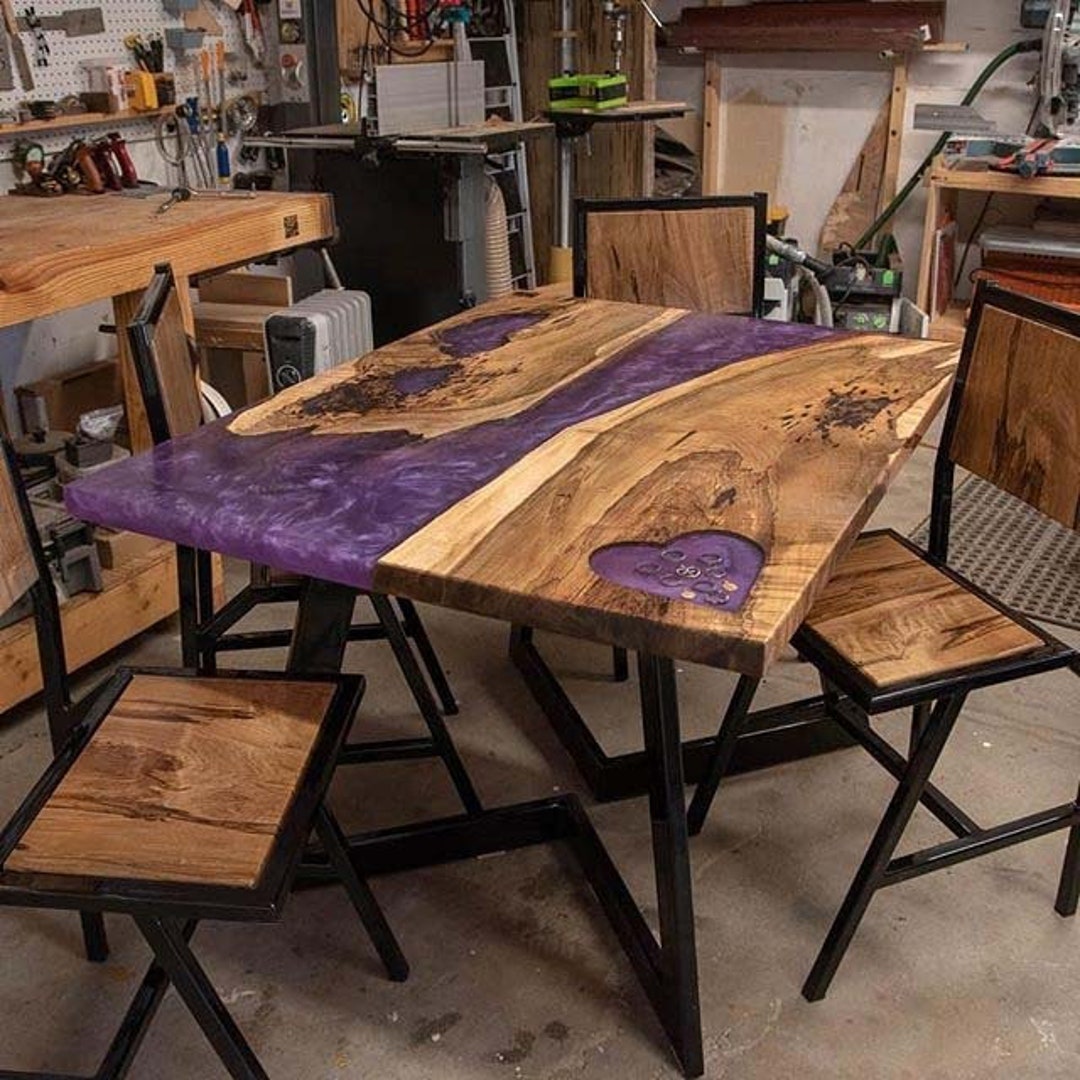 Custom Epoxy Dining Table Handmade Furniture With Purple Epoxy Resin ...