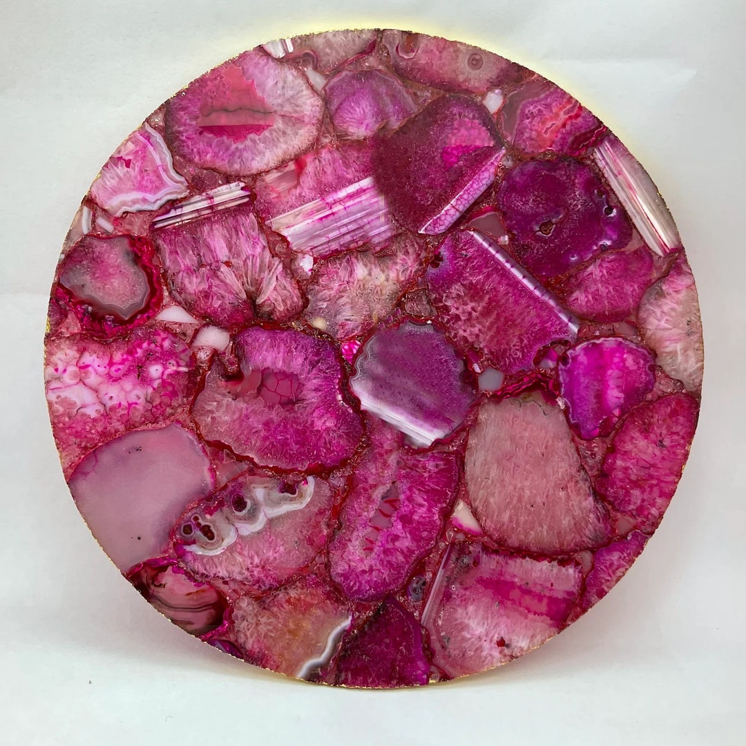 Pink Agate Stone Round Table Top Handmade Furniture Coffee & - Etsy