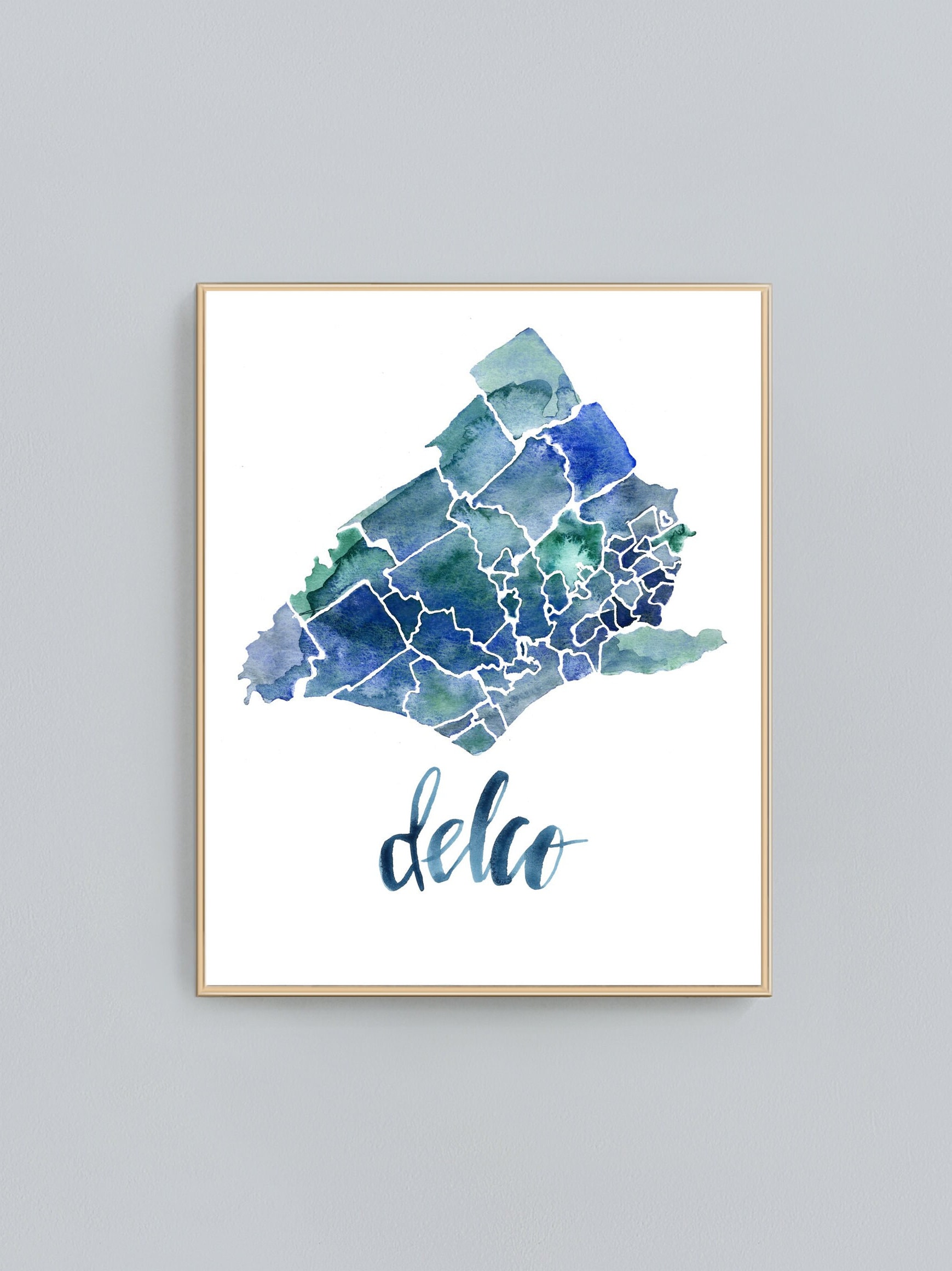 Delaware County Watercolor Map Art Print: Delco Pennsylvania - Etsy