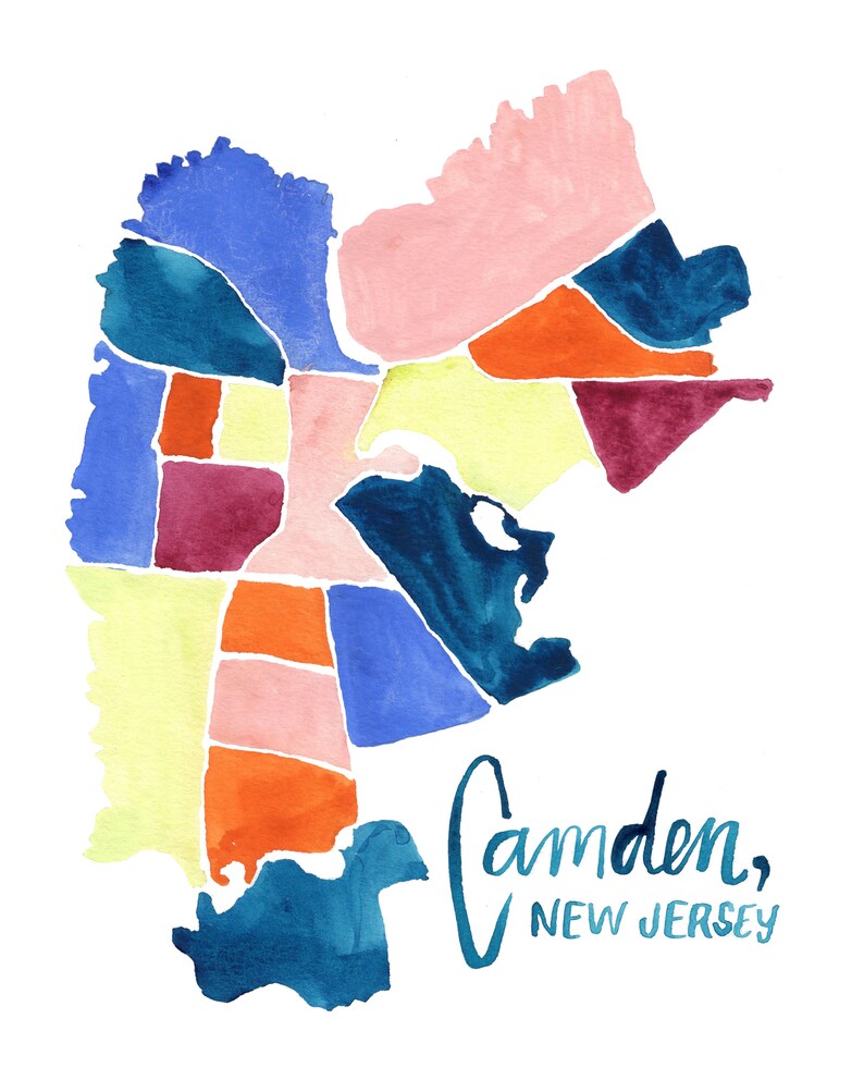 Camden, NJ Neighborhood Map Art, Map Art, NJ Map, Wall Decor ...