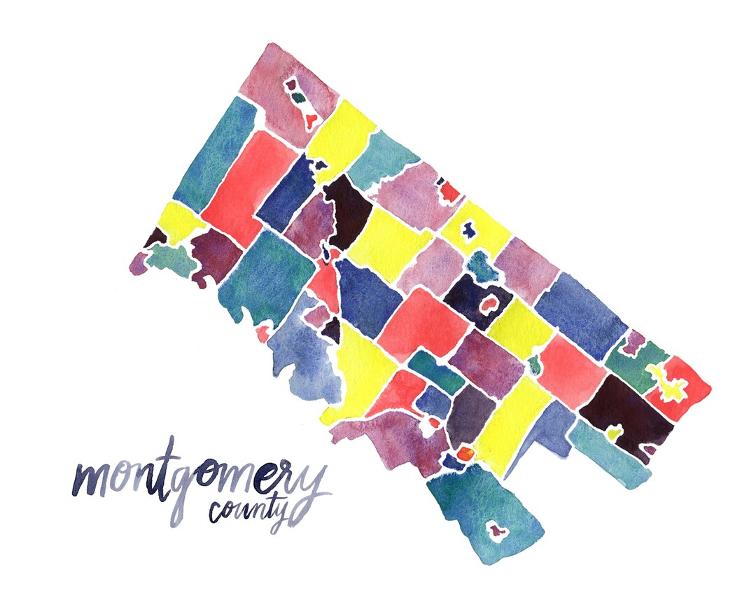 Watercolor Montgomery County PA Map Art Print - Etsy