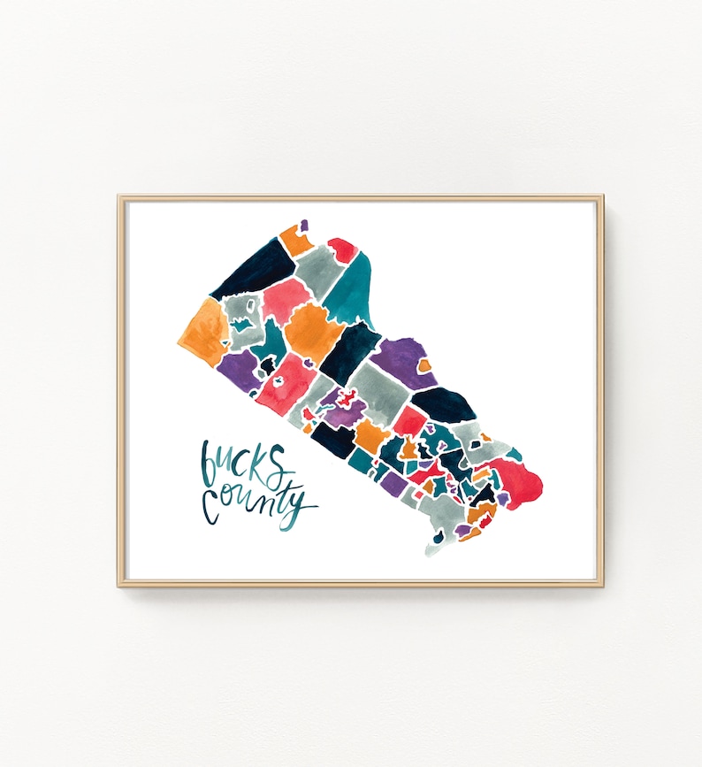 Bucks County Pennsylvania Watercolor Map Art Print - Etsy