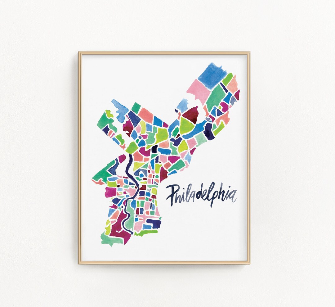 Philadelphia Map Art, Philadelphia Art, Pennsylvania Map Painting, Wall ...