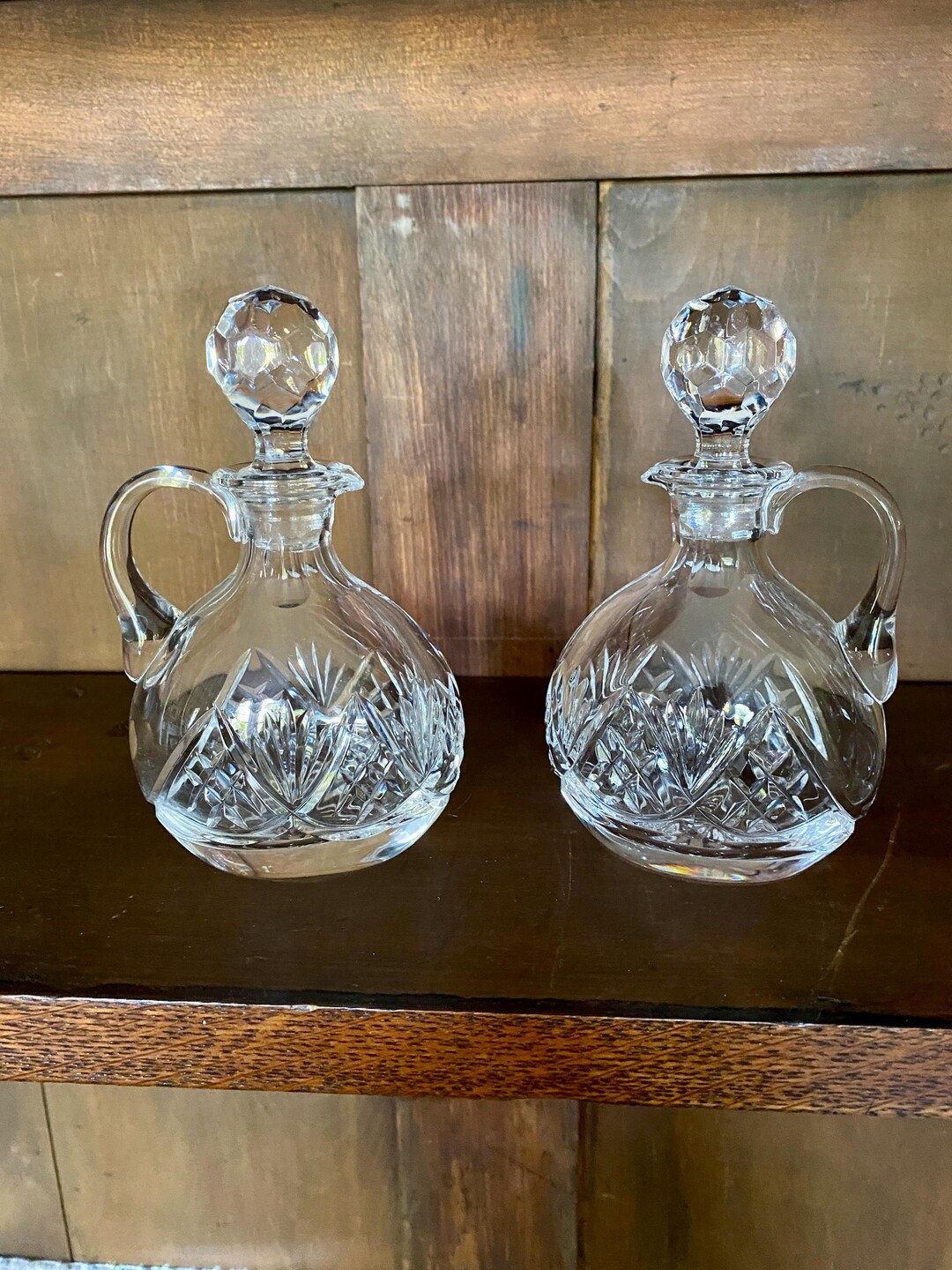 Elegant Pair Small Cut Glass/ Crystal Decanters - Original Faceted ...
