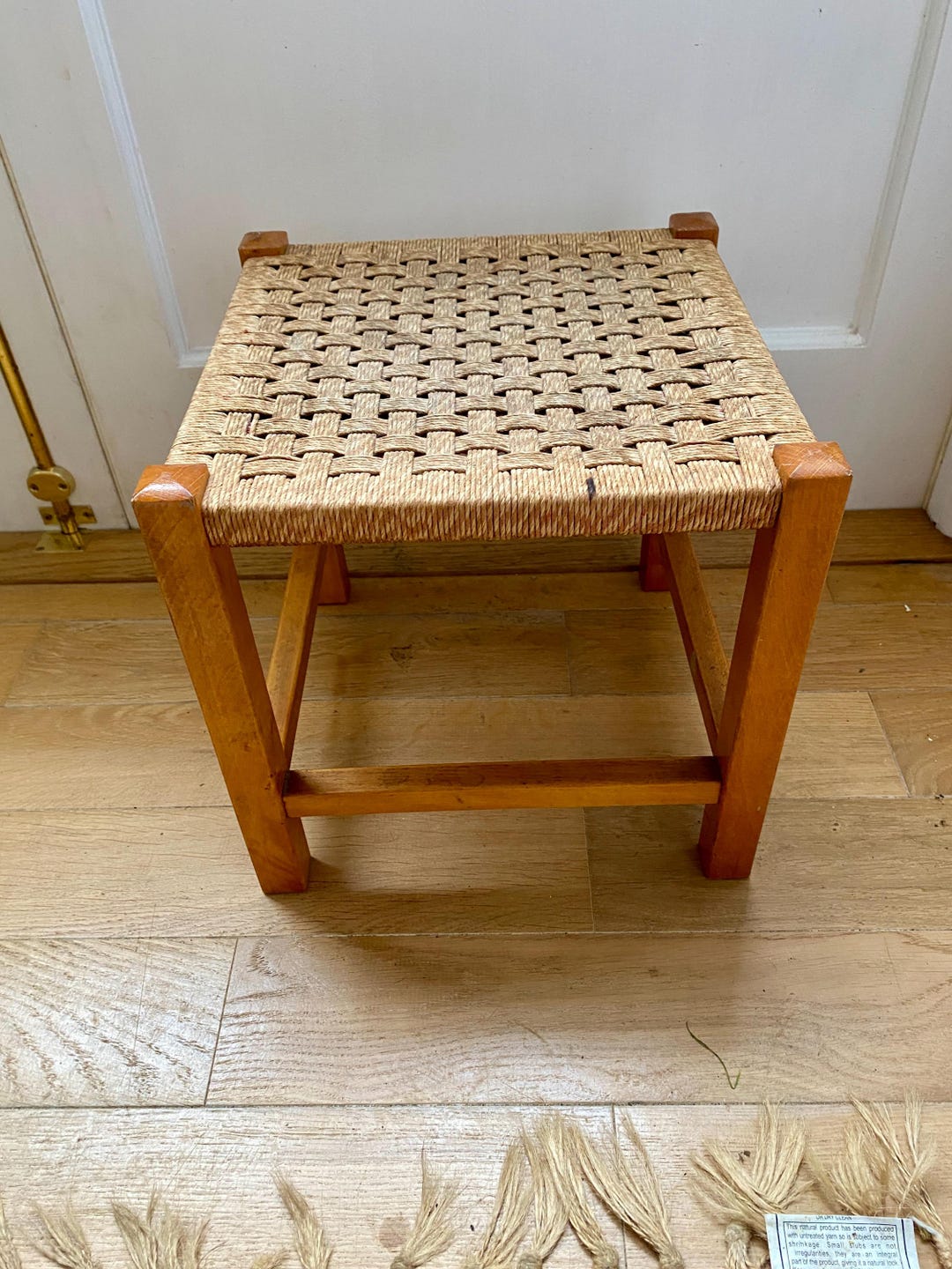Vintage 1980s- 1990s Square Solid Wood/beech Woven/string/sisal ...