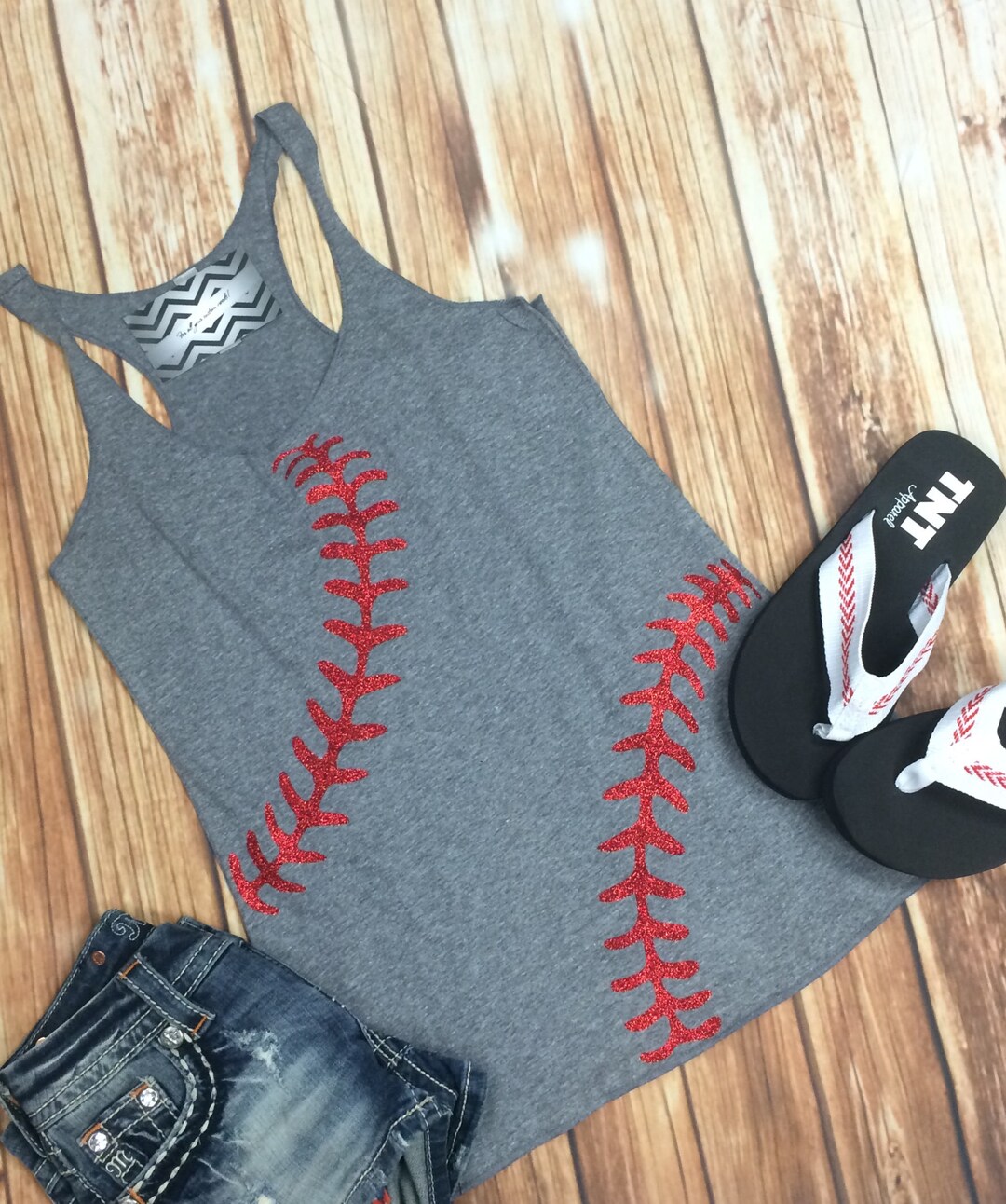 Baseball Tank Top Baseball Mom Heather Grey Racerback Relaxed Fit Red ...