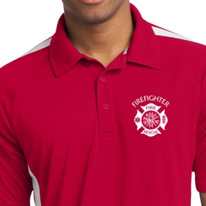 Firefighter Fire Rescue Pocket Print Men's Micro-mesh Colorblock Polo ...