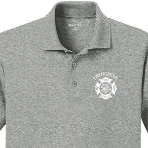 Firefighter Fire Rescue Front & Back Print Men's Textured Polo Tee T ...