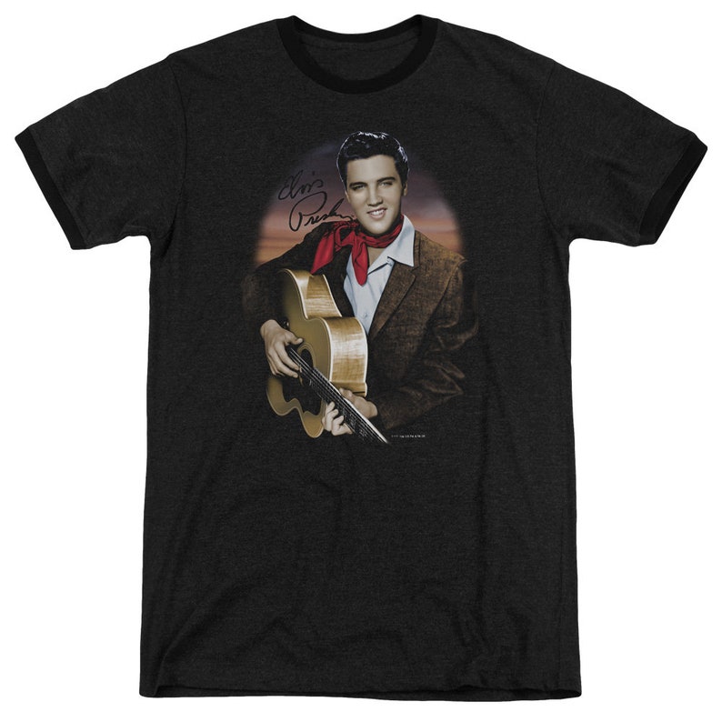 Elvis Presley Red Scarf and Guitar Black Shirts | Etsy