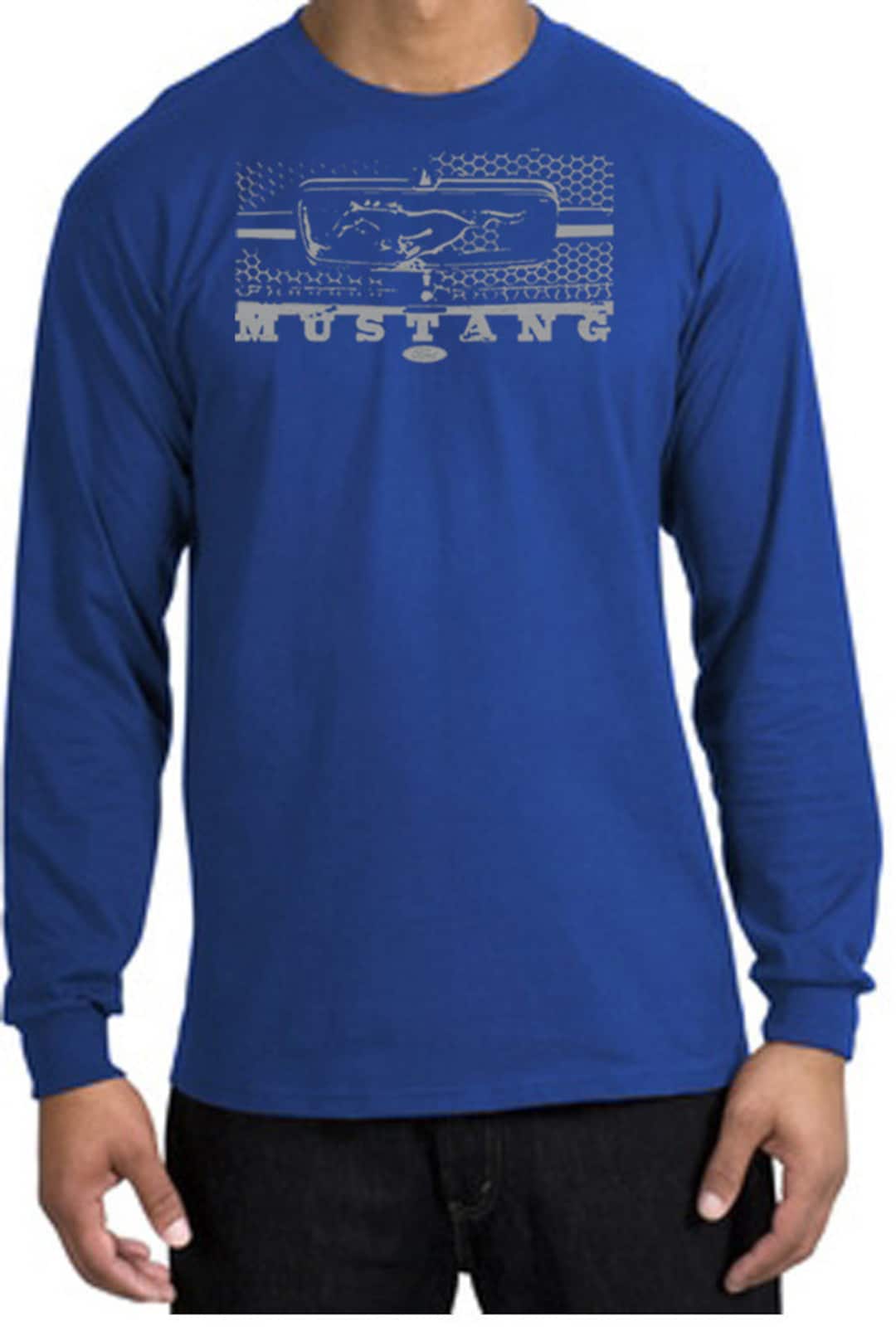 Men's Ford Mustang Shirt Distressed Honeycomb Grille Long Sleeve Tee T ...