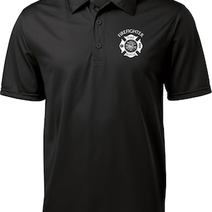 Firefighter Fire Rescue Front & Back Print Men's Textured Polo Tee T ...