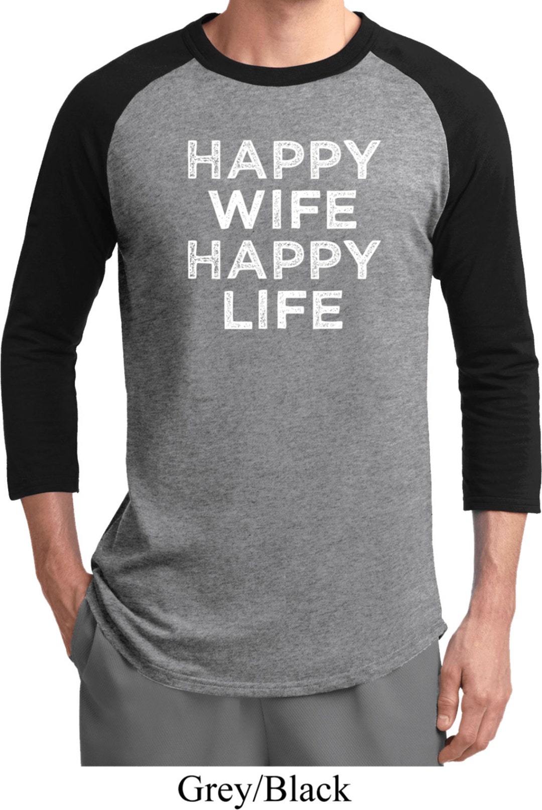 Happy Wife Happy Life Raglan Tee T-shirt HWHL-T200 - Etsy