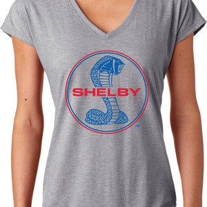 Blue and Red Shelby Cobra Ladies Ford Tri-blend V-neck Tee T-shirt ...