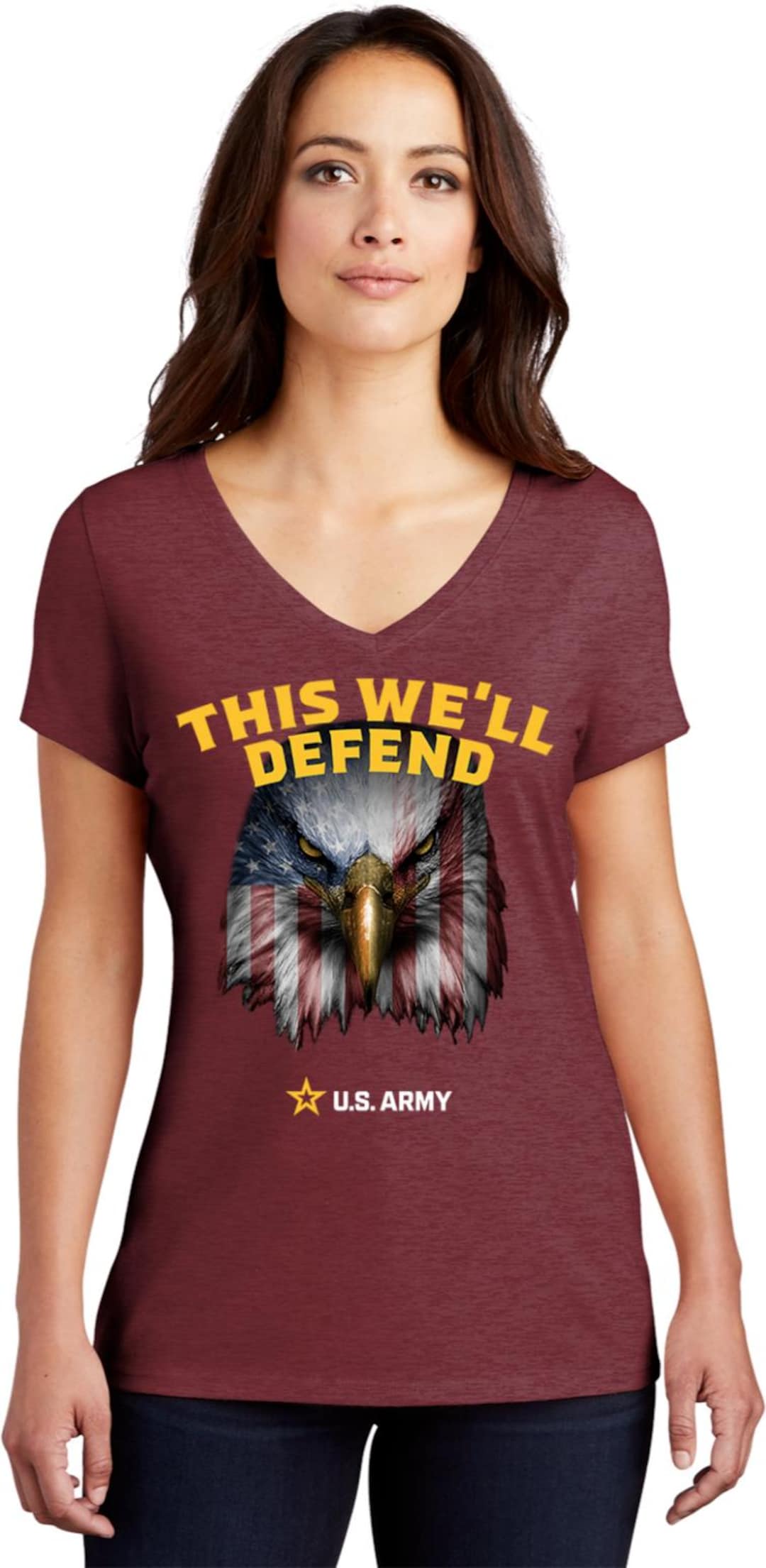 US Army This We'll Defend Eagle Ladies Tri-blend V-neck Shirt 26271D1 ...