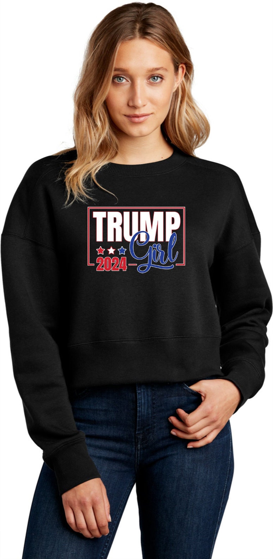 2024 Donald Trump Girl Ladies Perfect Fleece Black Cropped Crewneck ...
