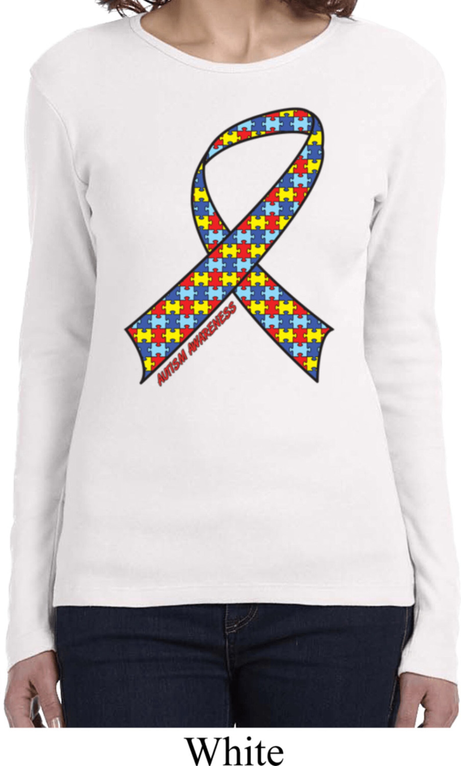 Autism Awareness Ribbon Ladies Long Sleeve Tee T-shirt 17975HD2-5001 - Etsy