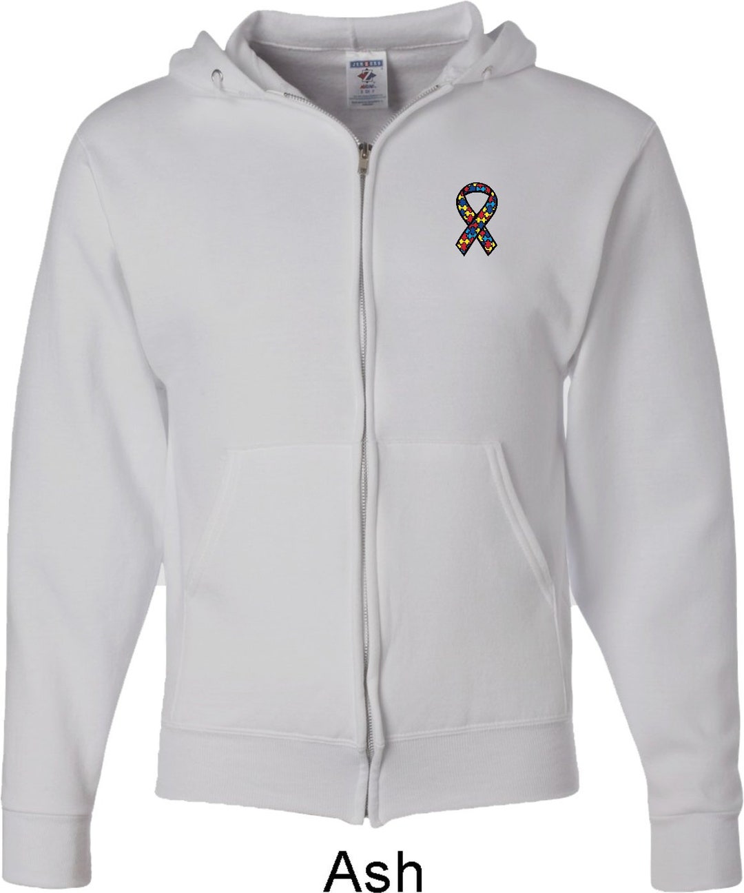 Autism Awareness Ribbon Pocket Print Adult Unisex Full Zip Hoody AUTRIB ...