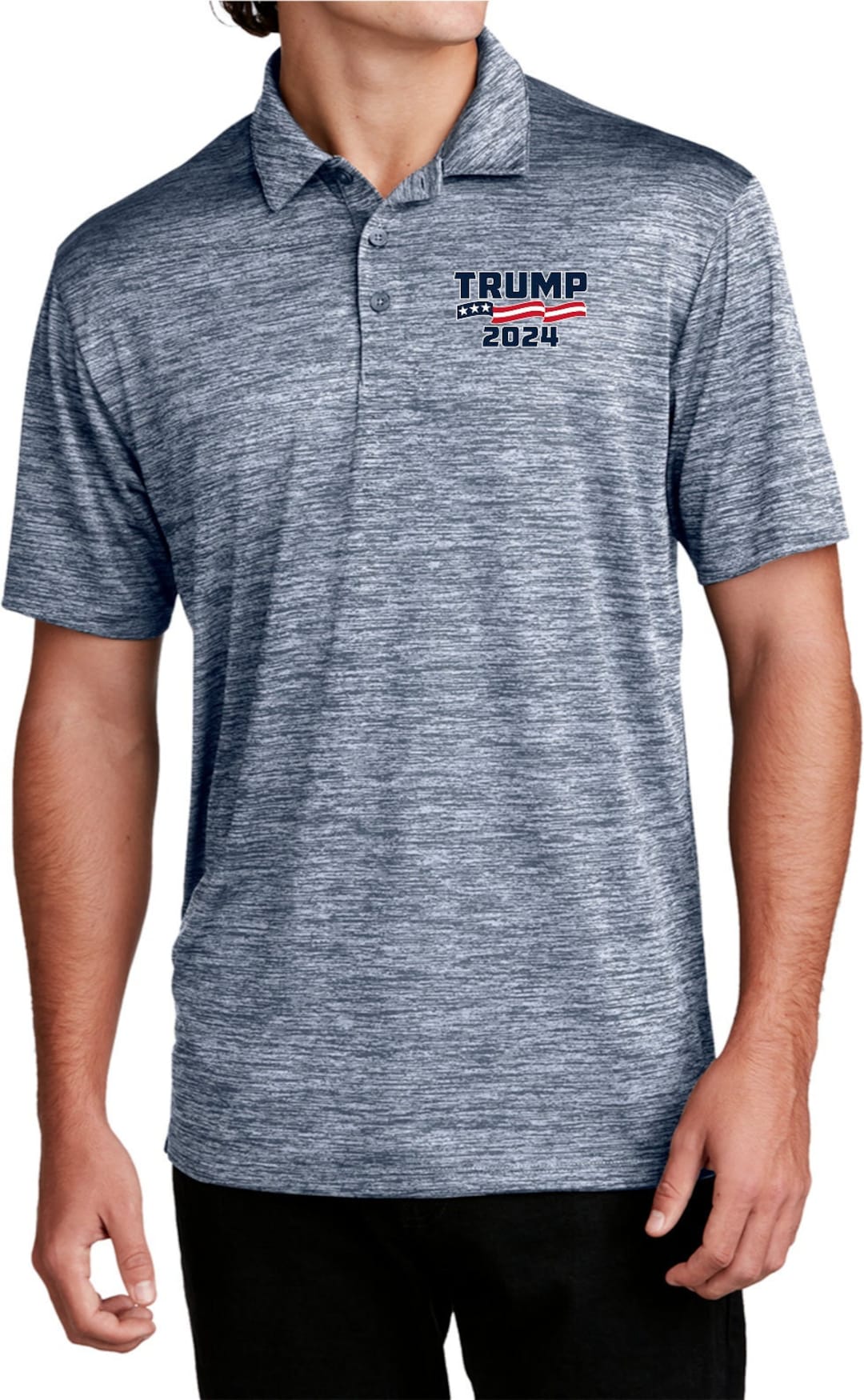 Donald Trump 2024 Chest Print Men's Electric Heather Polo Shirt ...